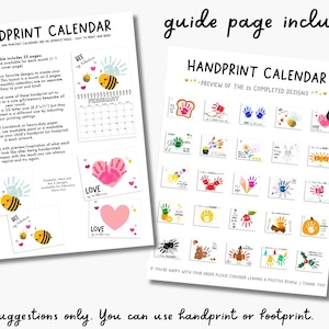 Handprint Calendar 2025 Landscape, Printable Handprint Craft Bundle ...