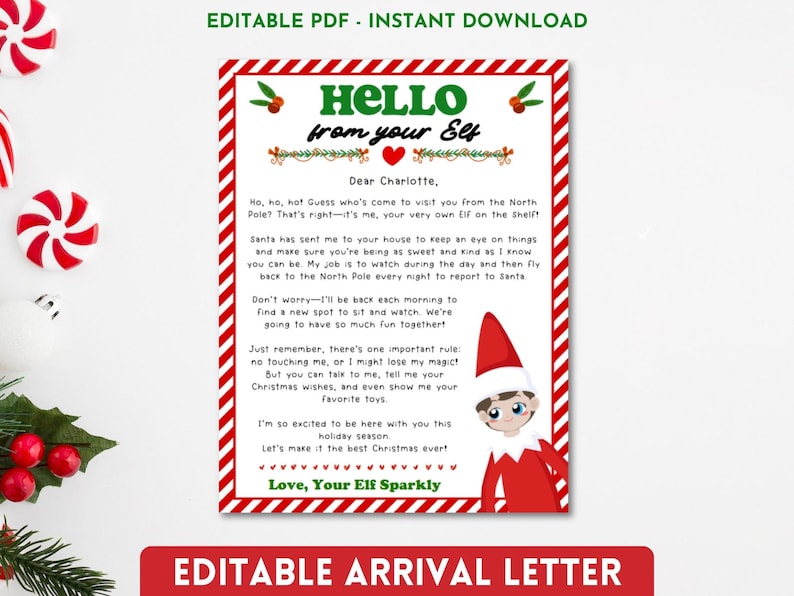 Editable Elf First Arrival Letter Printable First Time Elf ...