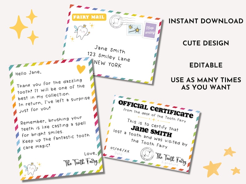 Editable Printable Mini Tooth Fairy Set With Customizable Letter From ...