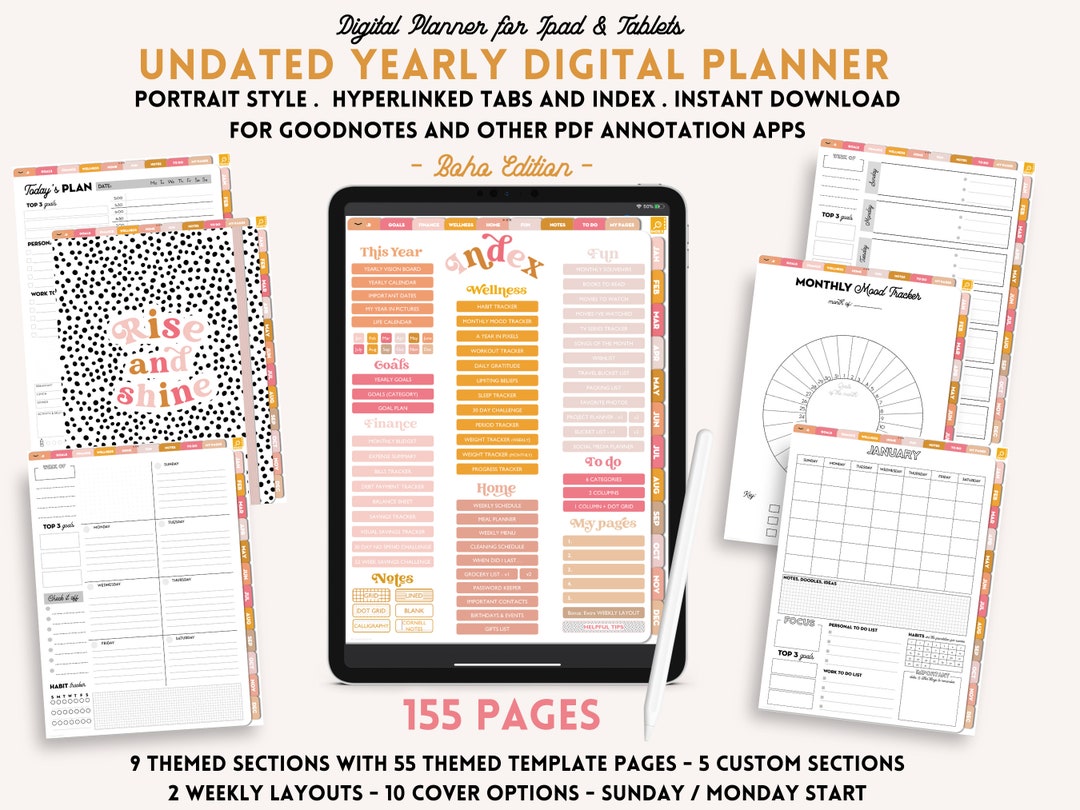 Undated Digital Planner, Goodnotes Planner for Ipad, Notability Planner ...