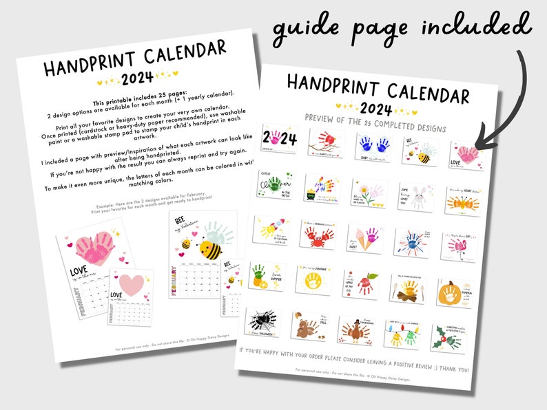 Handprint Calendar 2024, Printable Handprint Craft Bundle, Handprint ...