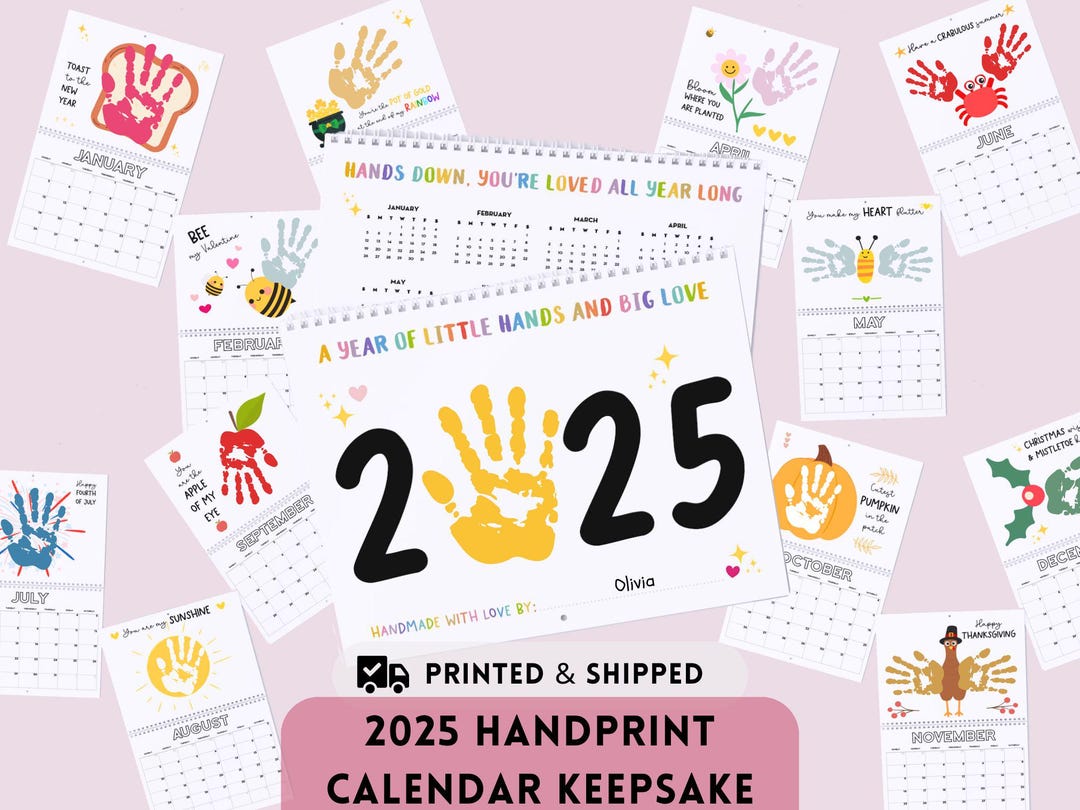 Printed 2025 Handprint Wall Calendar Gift, Personalized Grandparent ...