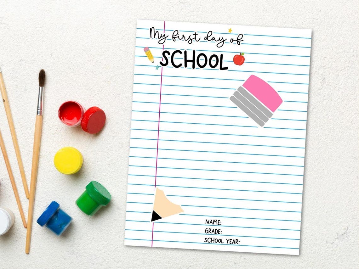 First Day of School Handprint Art, Pencil Handprint Printable Template ...