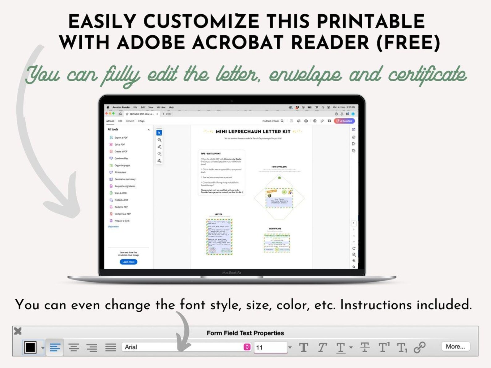 Editable Printable Mini Leprechaun Letter Envelope Certificate ...