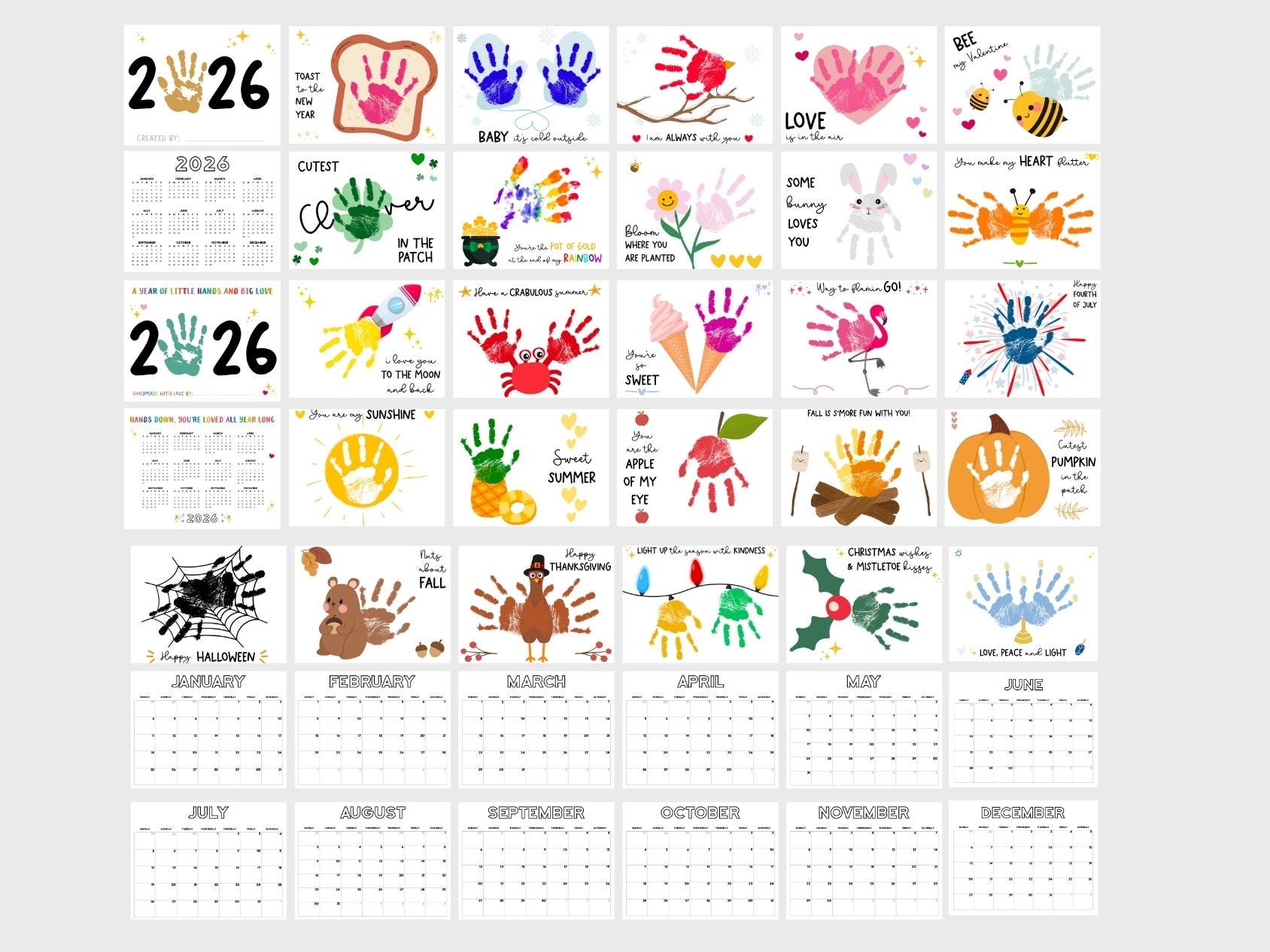 Handprint Calendar 2026 Landscape, Printable Handprint Craft Bundle ...