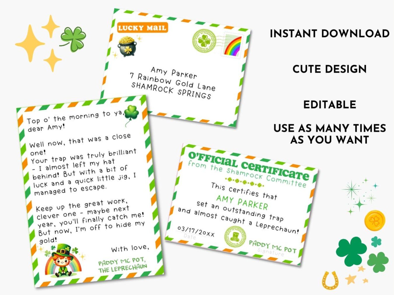 Editable Printable Mini Leprechaun Letter Envelope Certificate ...