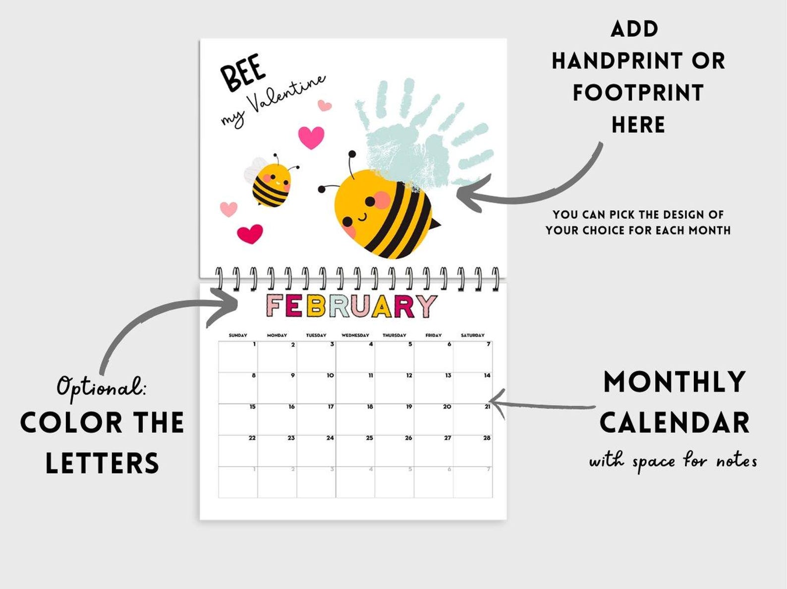 Handprint Calendar 2026 Landscape, Printable Handprint Craft Bundle ...