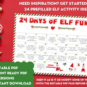 Editable Elf Calendar Printable, Customizable Christmas Elf Ideas ...