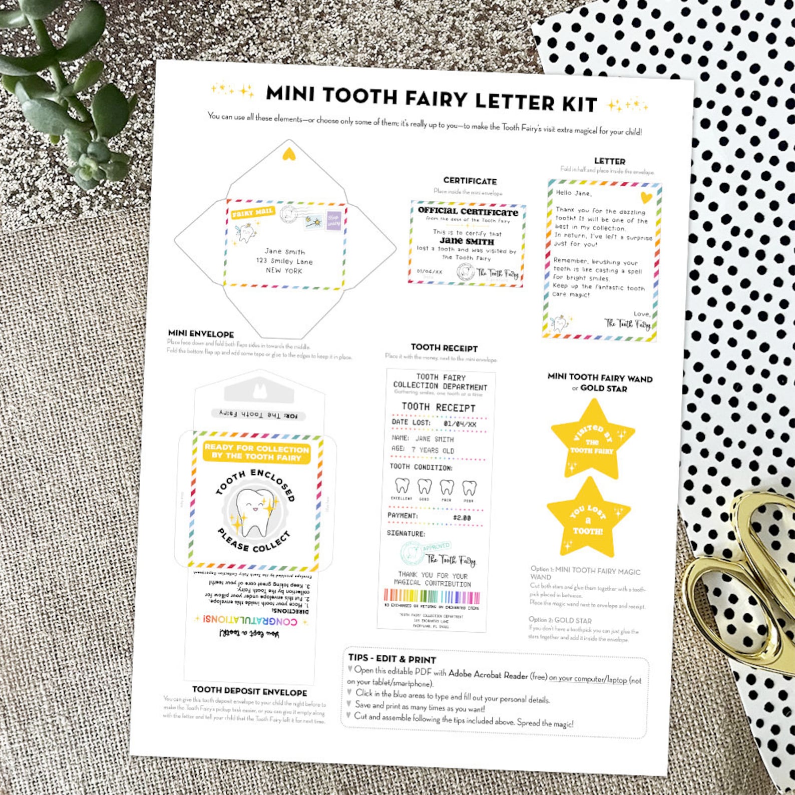 Editable Printable Mini Tooth Fairy Set With Customizable Letter From ...