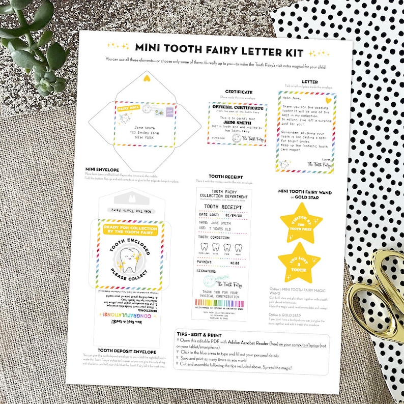 Editable Printable Mini Tooth Fairy Set With Customizable Letter From ...