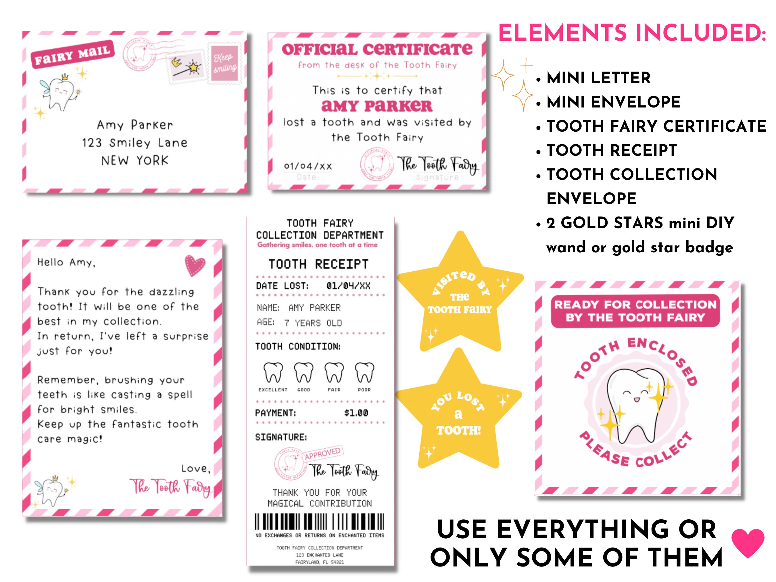 Editable Printable Mini Tooth Fairy Set Pink With Envelope, Letter From ...