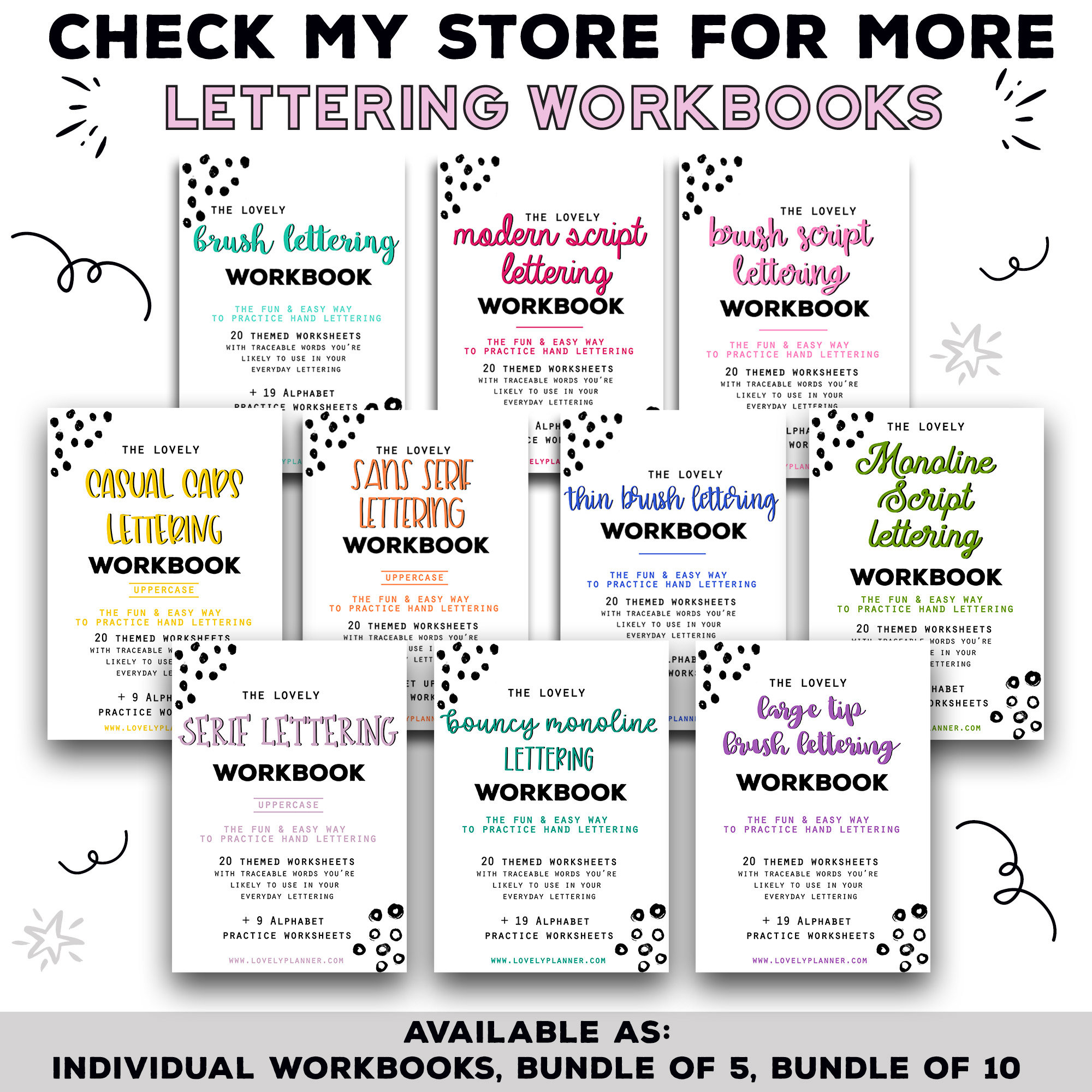 40 Lettering Practice Worksheets Monoline Script Lettering for | Etsy