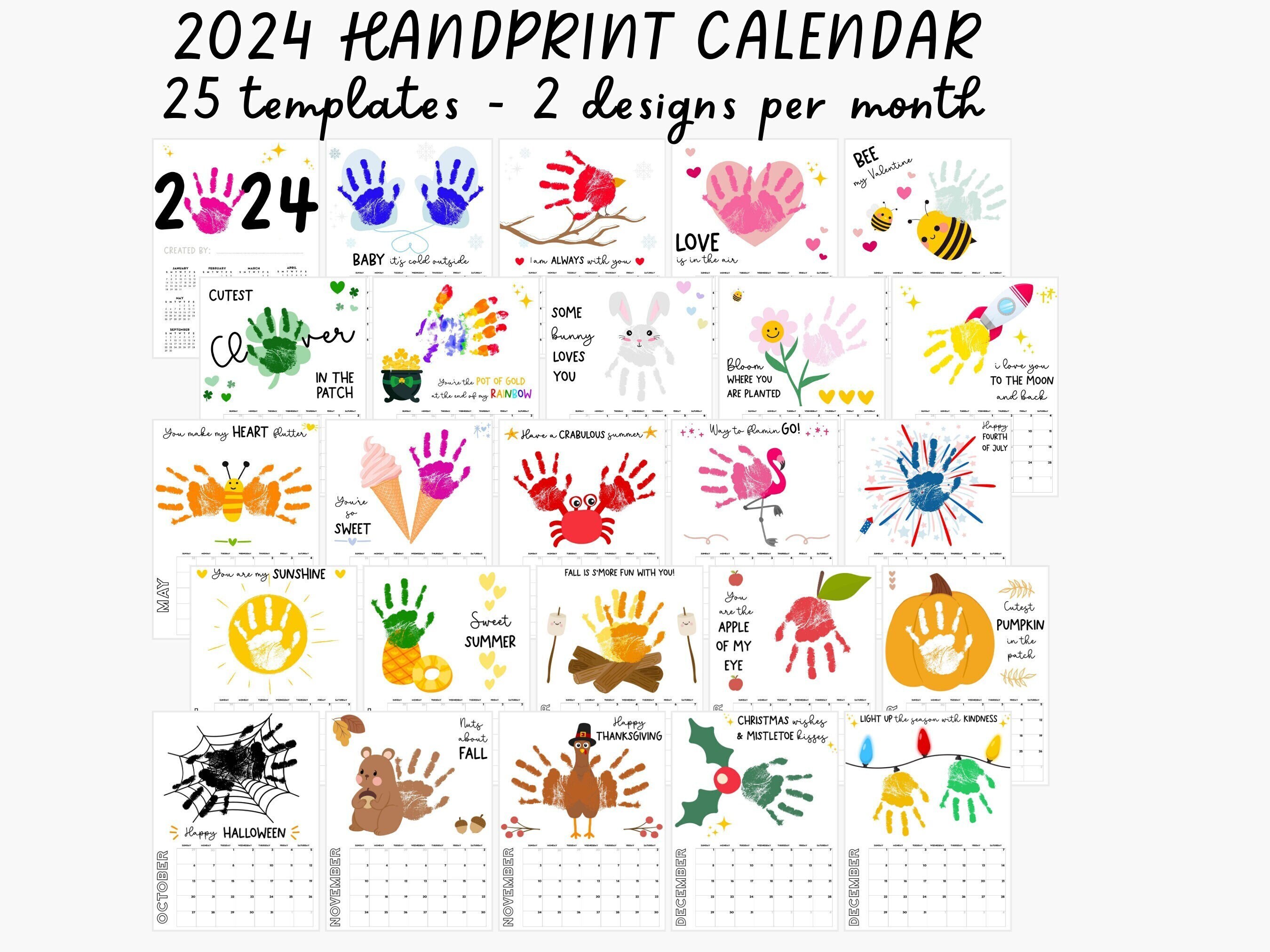Handprint Calendar 2024, Printable Handprint Craft Bundle, Handprint ...