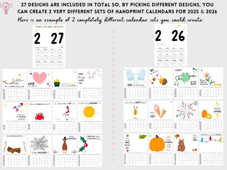Bundle 2026 2027 Handprint Calendars, Printable Handprint Craft Bundle ...