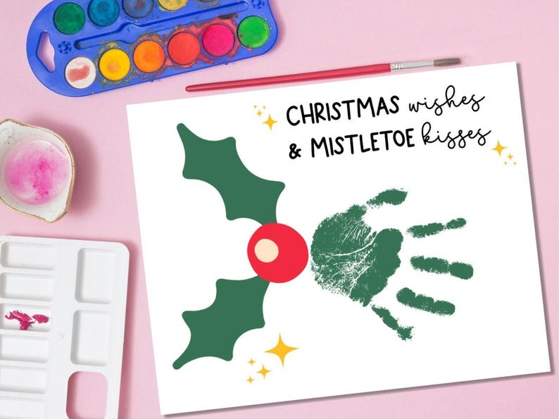 Christmas Handprint Printable Template, Mistletoe Holidays Handprint ...