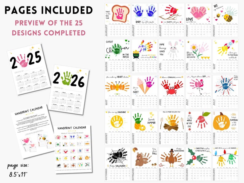 Bundle 2025 + 2026 Handprint Calendars, Printable Handprint Craft ...