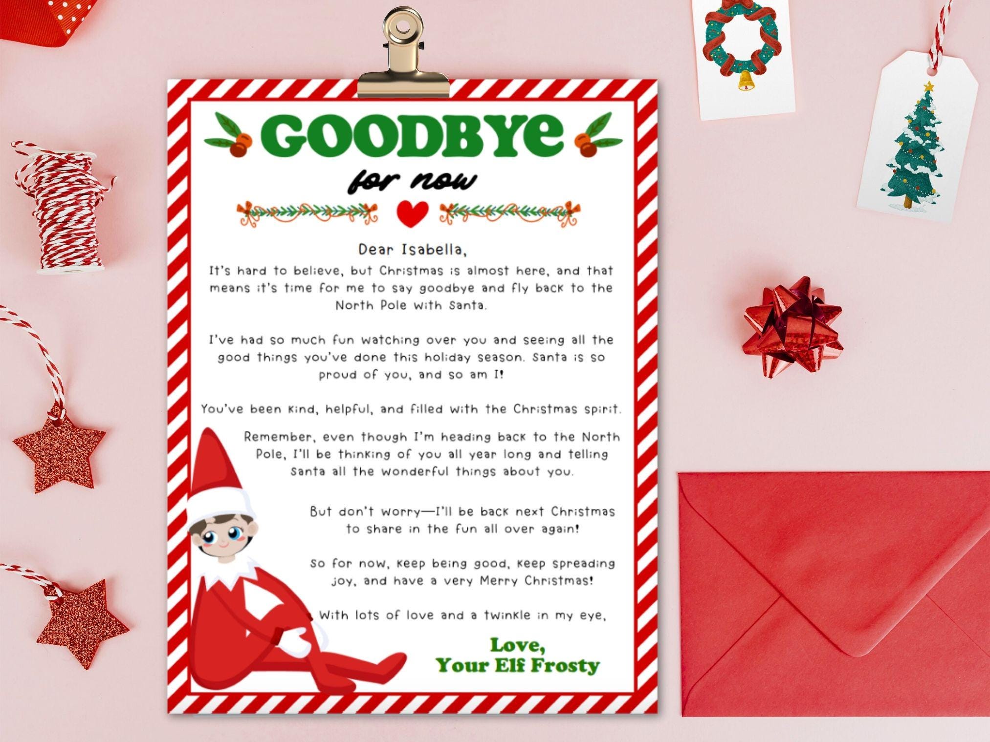 EDITABLE Elf Departure Letter Printable, Goodbye From Your Elf Letter ...