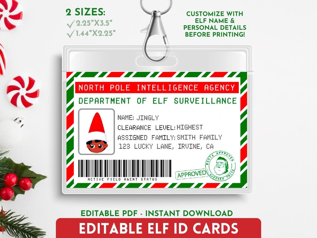 EDITABLE Elf ID Card Printable Brown Skin Elf ID Badge, Christmas Elf ...