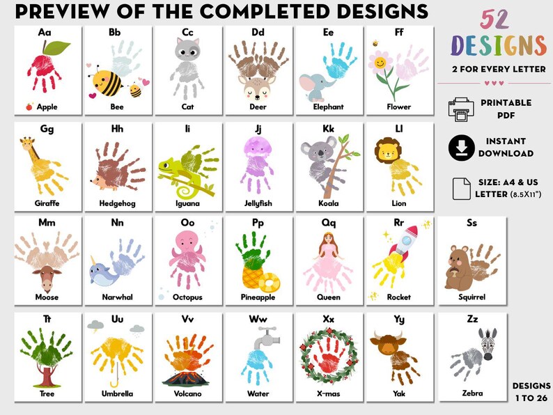 Handprint Alphabet Book Template, Printable Alphabet Handprint Craft ...