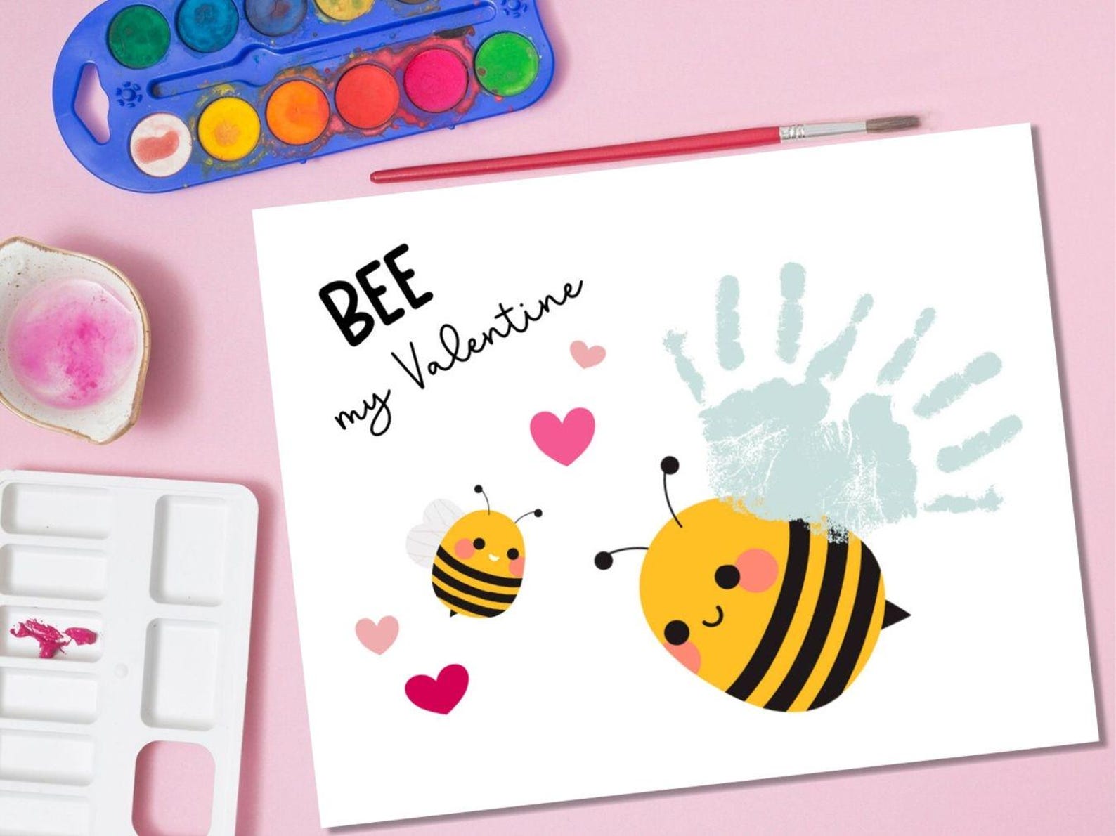 Valentine's Day Handprint Art, Bee My Valentine Handprint Printable ...