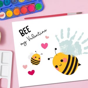 Valentine's Day Handprint Art, Bee My Valentine Handprint Printable ...