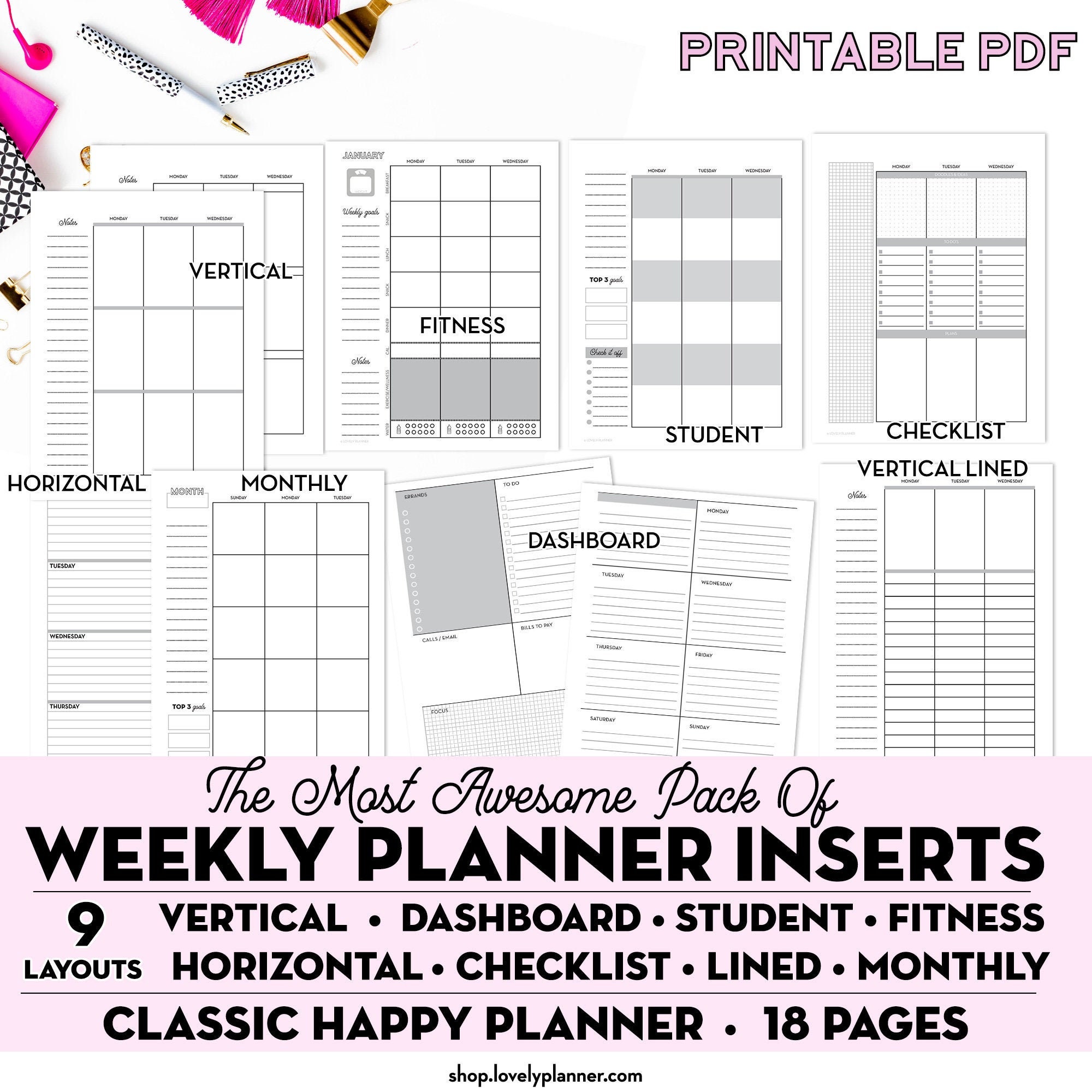 Classic Happy Planner Inserts: 9 Weekly & Monthlytemplates - Etsy