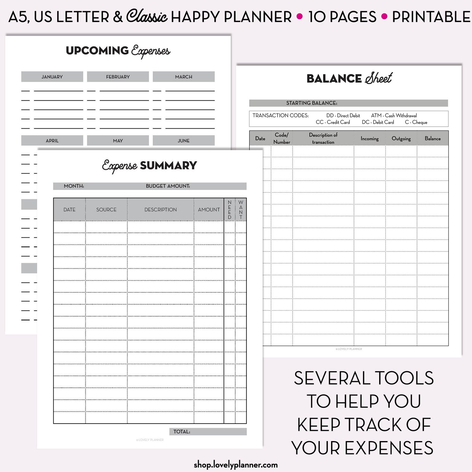 Printable Budget Planner Inserts Pack of 10 Planner Inserts | Etsy