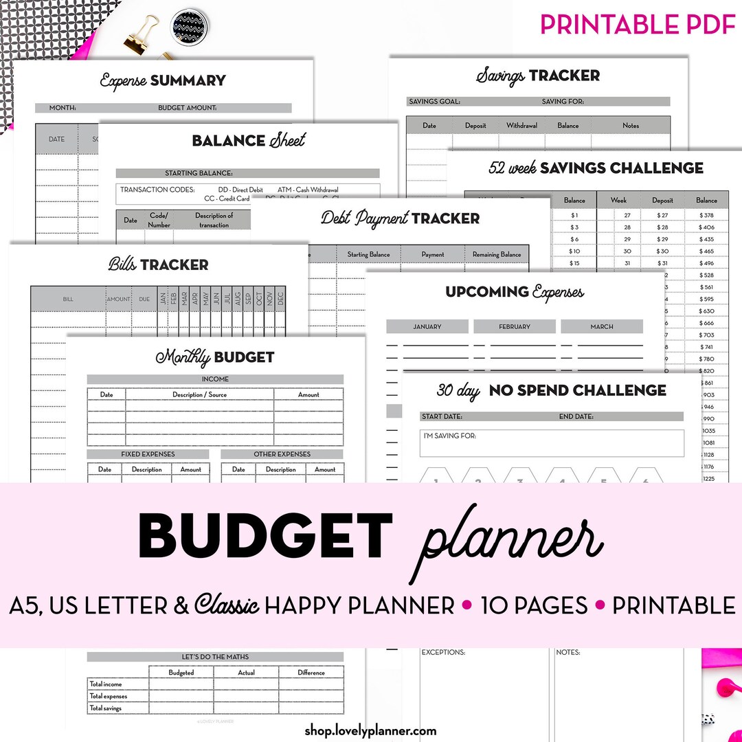 Printable Budget Planner Inserts - Pack of 10 Planner Inserts in A5, US ...