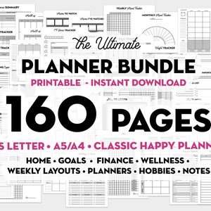 Planner Lover Bundle - 160 Printable Planner Inserts + 63 Cute ...