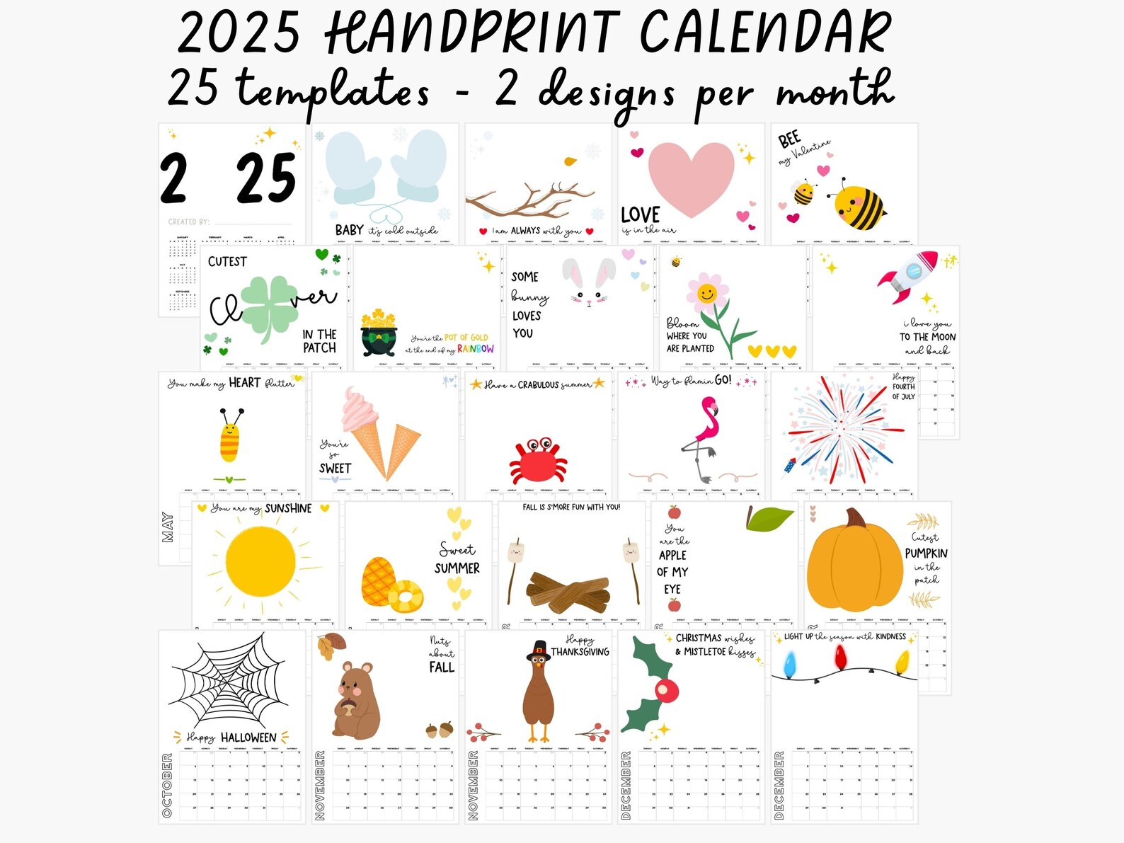 Handprint Calendar 2025, Printable Handprint Craft Bundle, Handprint ...