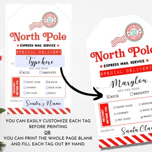 Editable North Pole Special Delivery Christmas Gift Tag, Printable ...