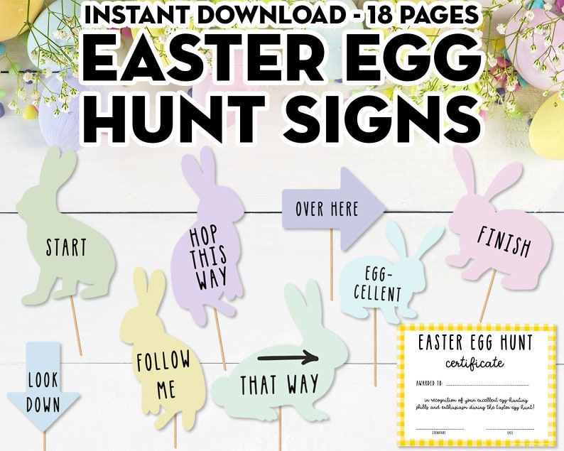 Printable Easter Egg Hunt Signs, Easter Decorations, Easter Egg Hunt ...