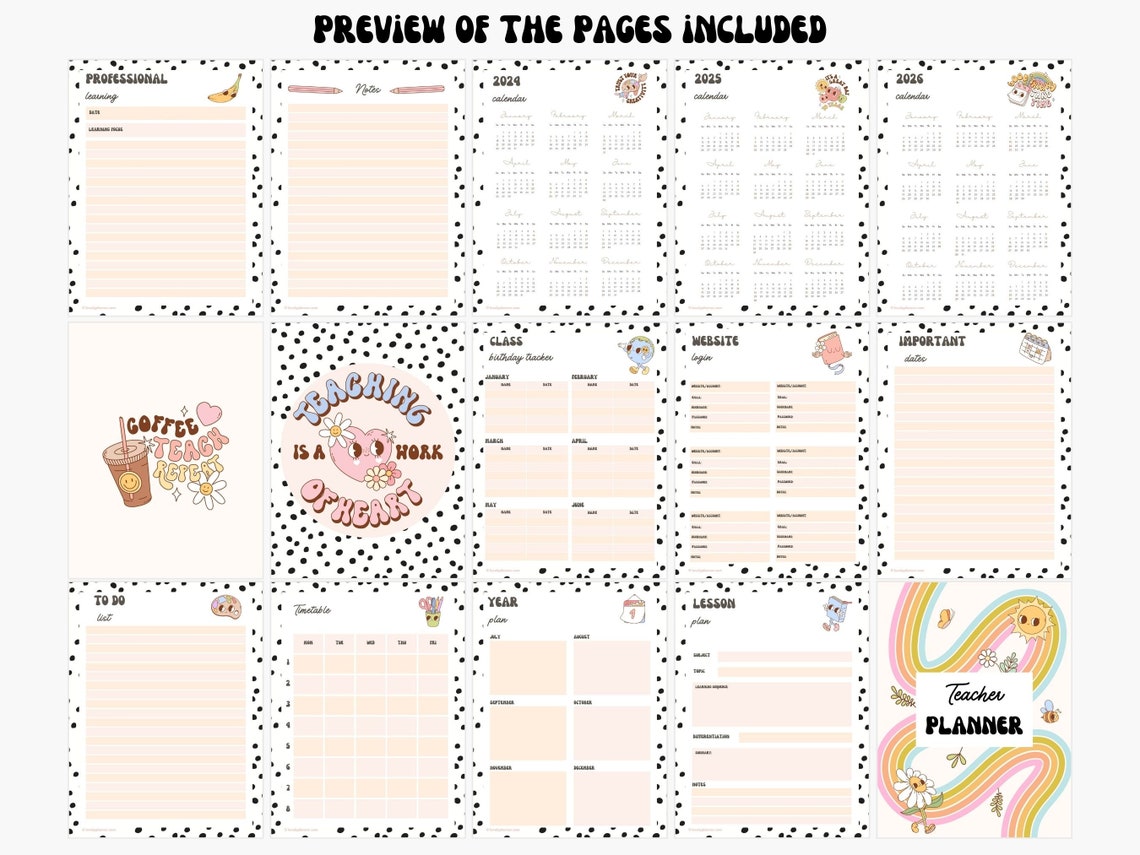 Teacher Planner Printable | Cute Teacher Binder | Teacher Plan & Record ...