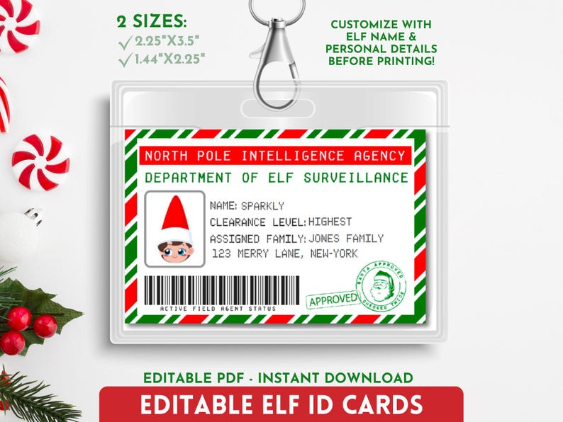 EDITABLE Elf ID Card Printable Elf ID Badge, Christmas Elf ...