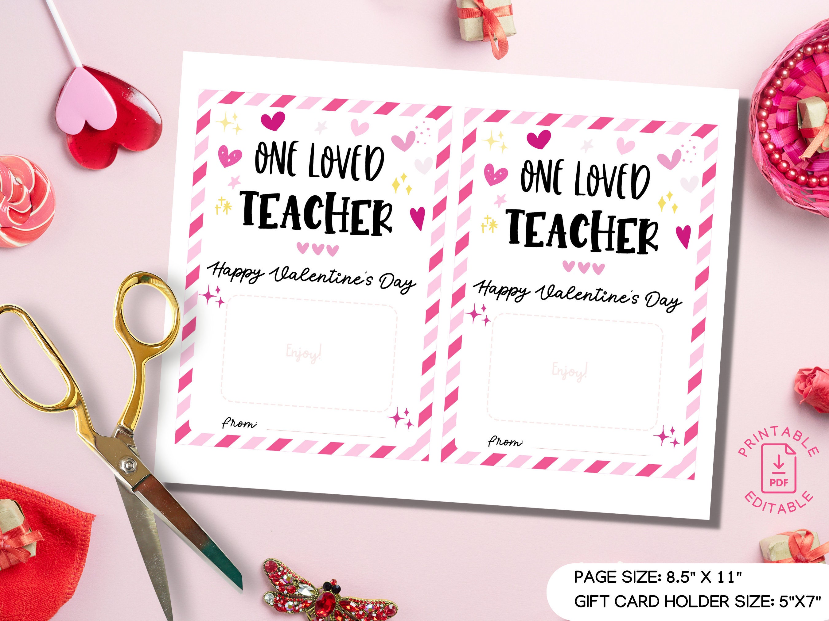 Printable Teacher Valentine Gift Card Holder, One Loved Teacher ...