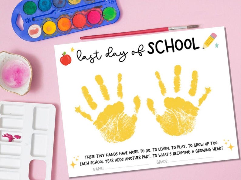 Last Day of School Handprint Art, Pencil Handprint Printable Template ...