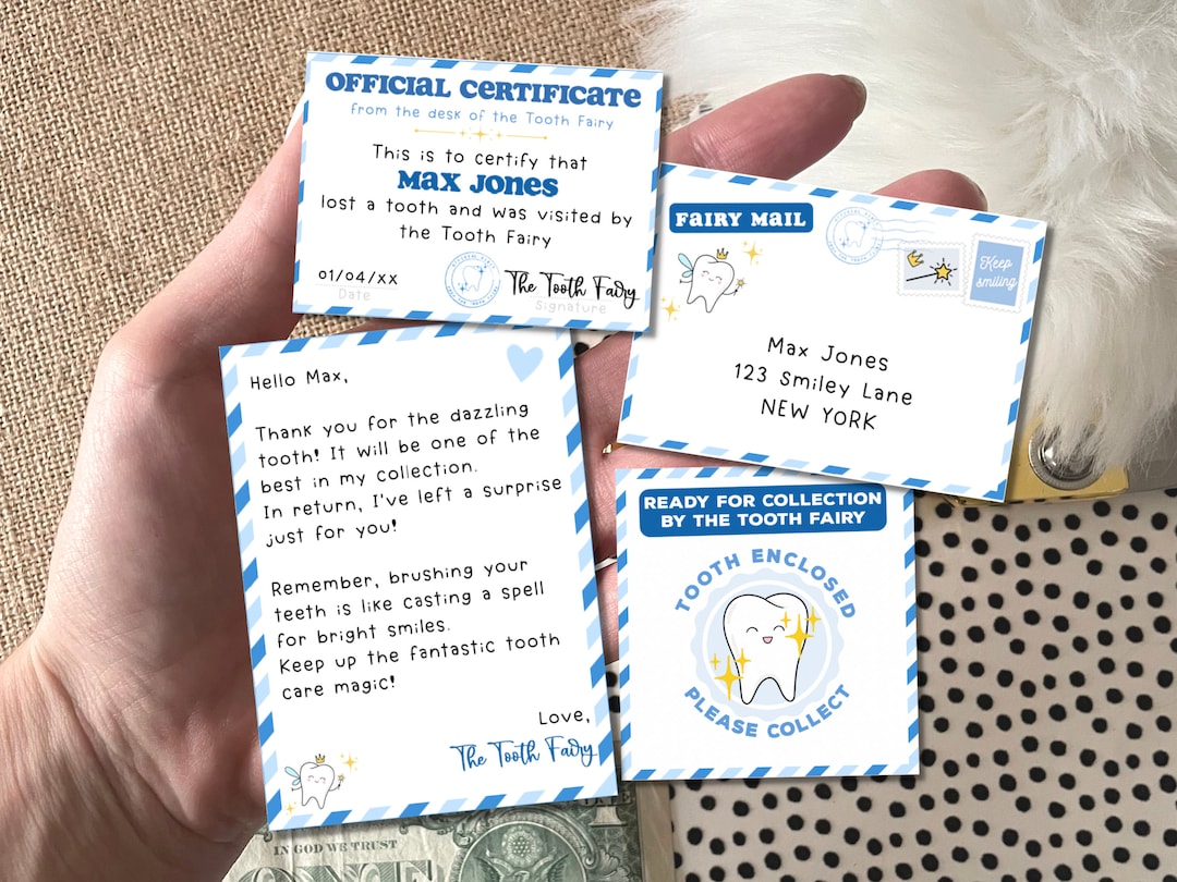 Editable Printable Mini Tooth Fairy Set Blue With Envelope, Letter From ...