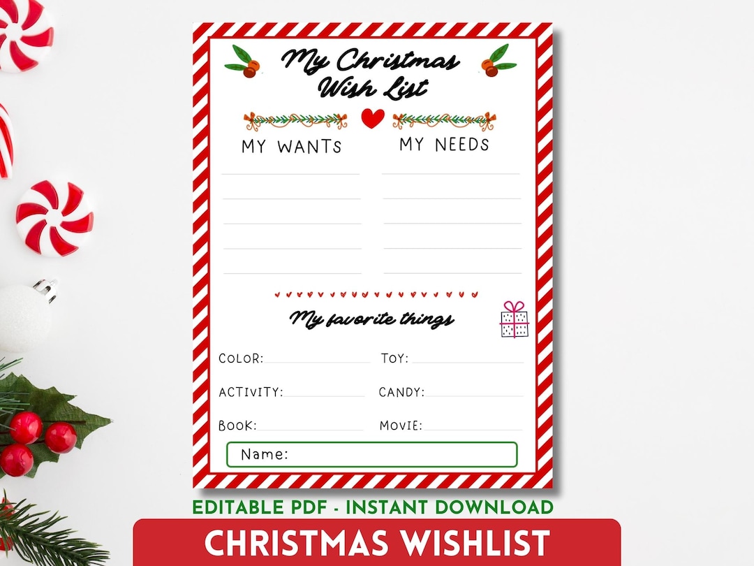 Editable Christmas Wish List Printable Christmas Wishlist Template ...