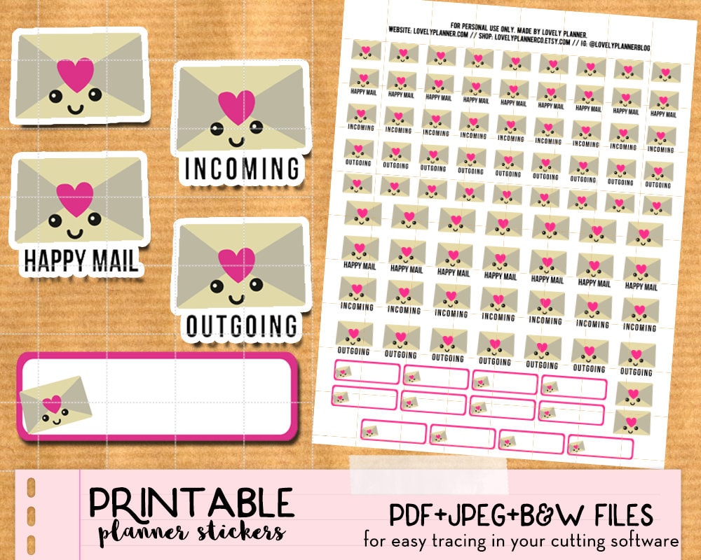 Kawaii Envelope, Happy Mail, Post Stickers Set - Cute Printable Planner ...