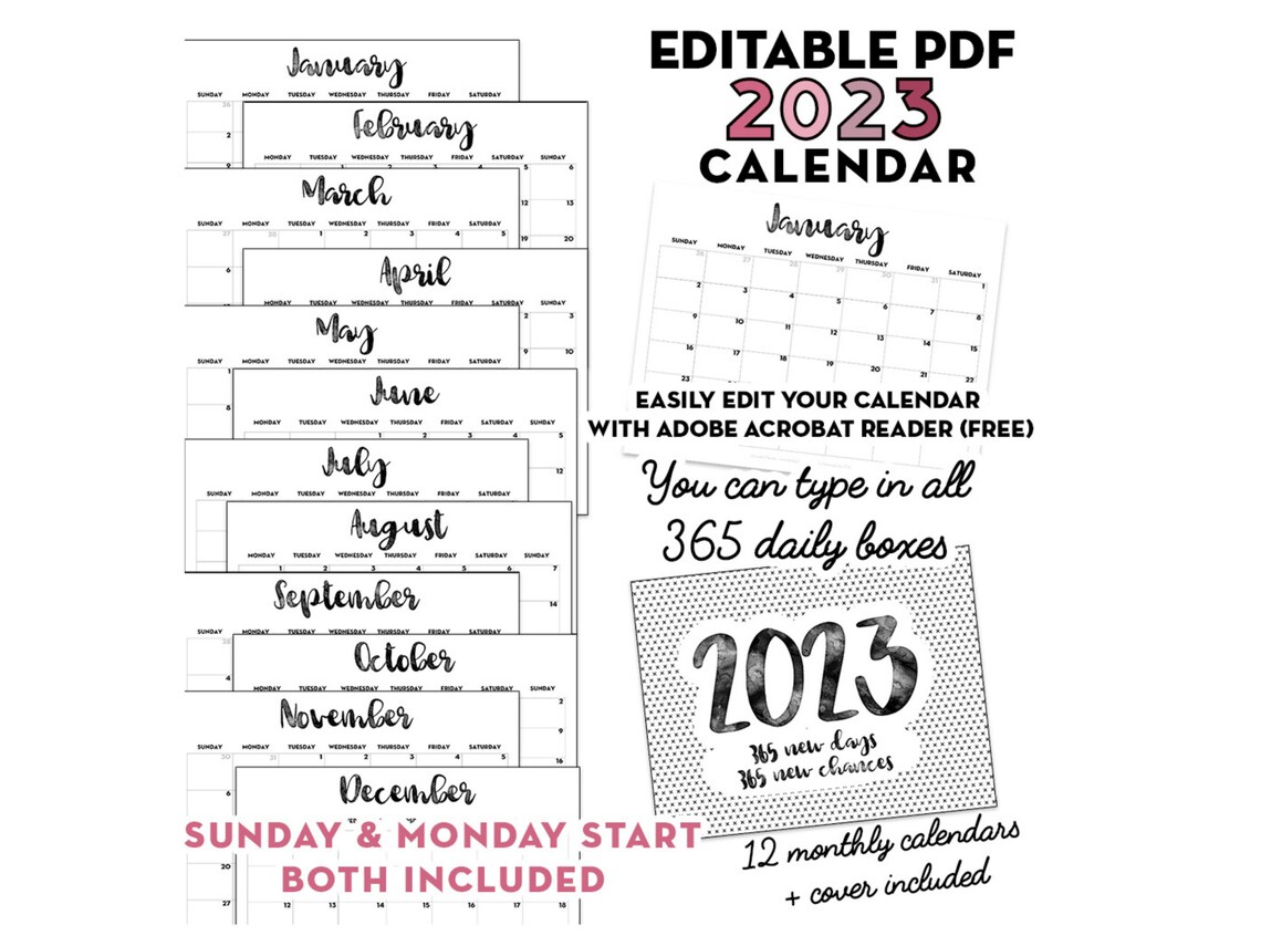 Printable EDITABLE Monthly Calendar Template for 2023 2023 - Etsy