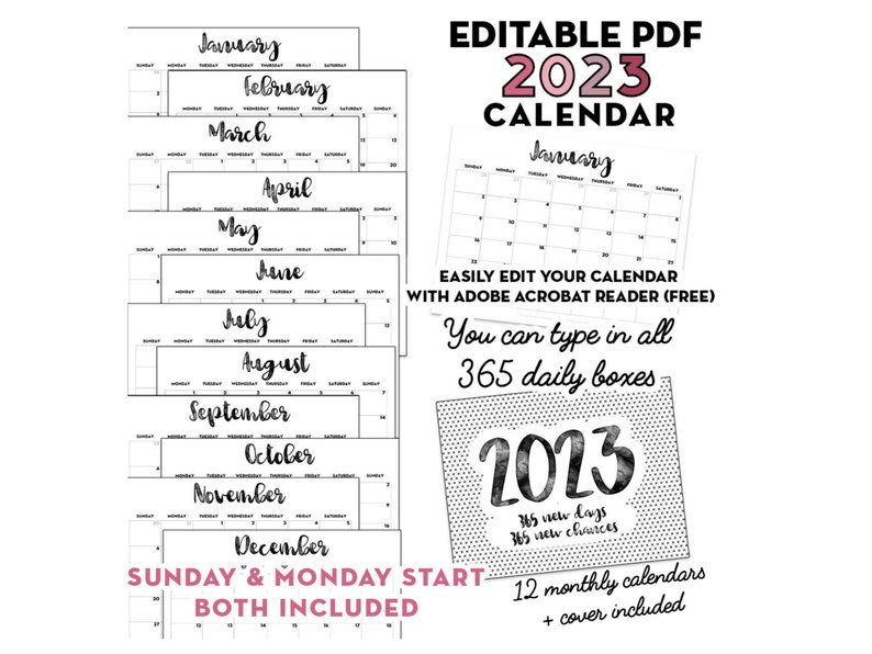 Printable EDITABLE Monthly Calendar Template for 2023 2023 - Etsy