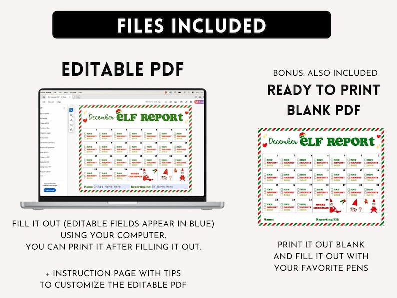 EDITABLE Elf Report Calendar Printable, Christmas Elf Behavior Tracker ...