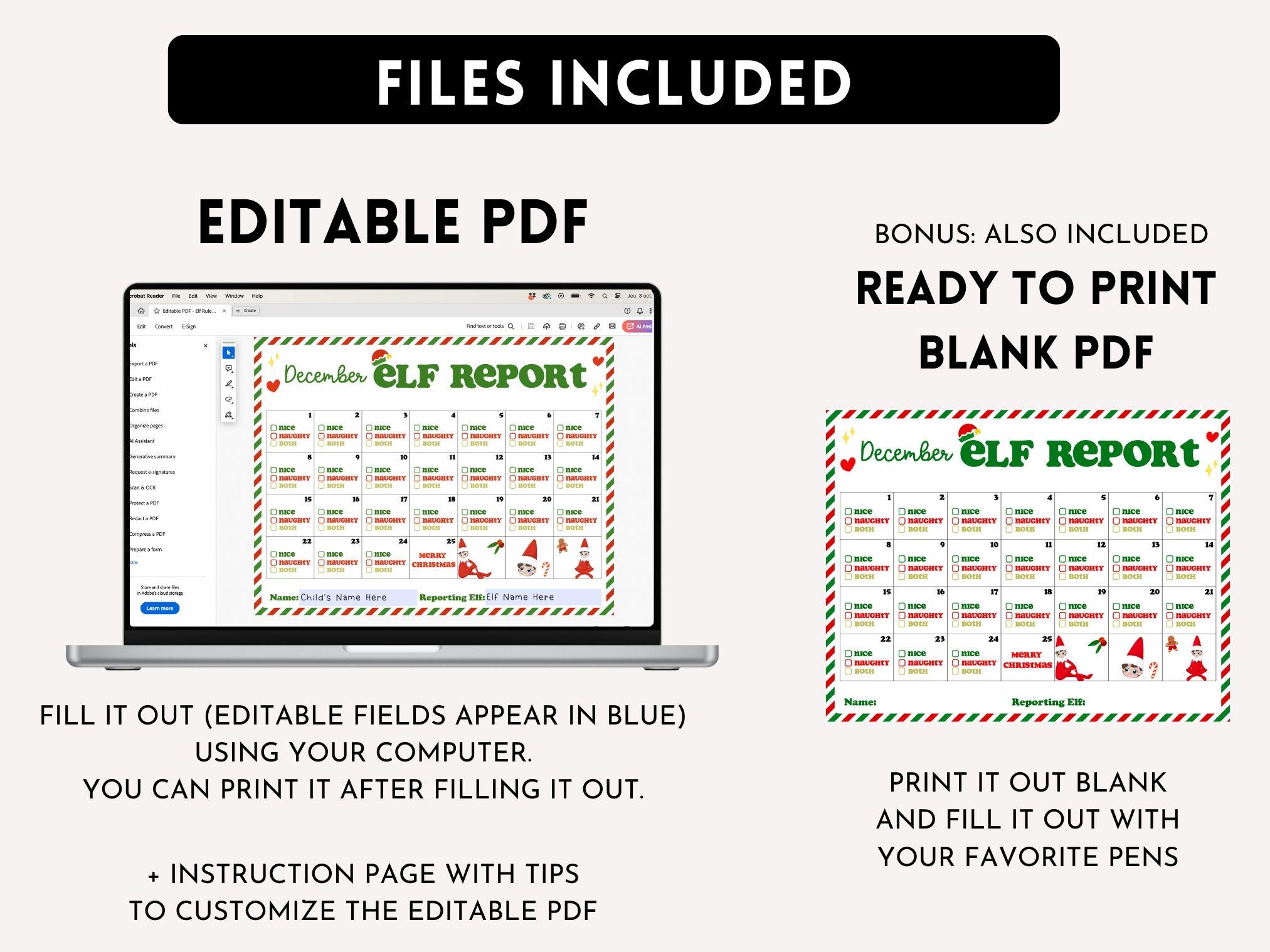 EDITABLE Elf Report Calendar Printable, Christmas Elf Behavior Tracker ...