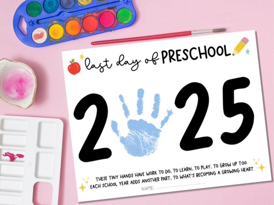 Last Day of Preschool 2025 Handprint Art, Pencil Handprint Printable ...