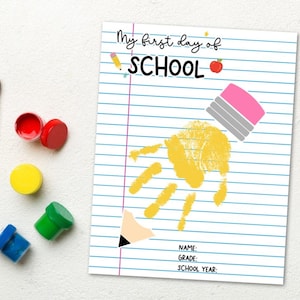 First Day of School Handprint Art, Pencil Handprint Printable Template ...
