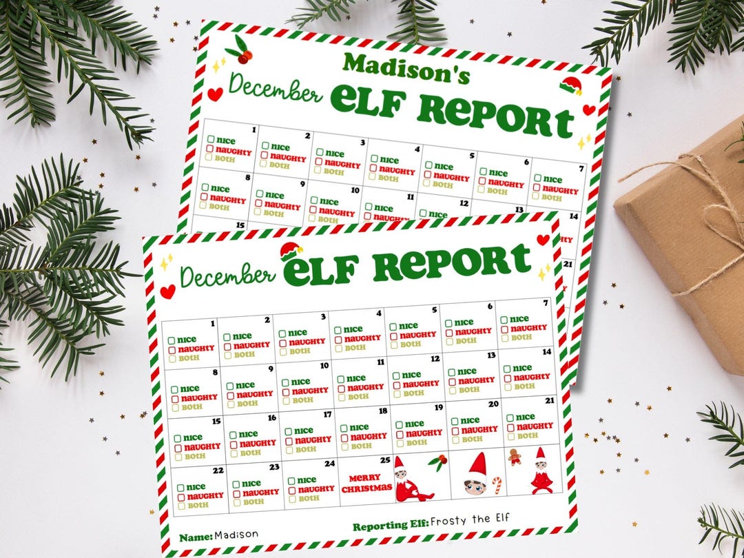 2 EDITABLE Elf Report Calendar Printable, Christmas Elf Behavior ...