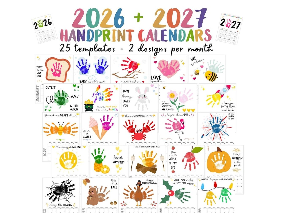 Bundle 2026 2027 Handprint Calendars, Printable Handprint Craft Bundle ...