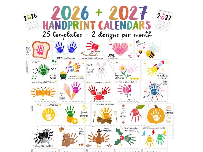 Bundle 2026 2027 Handprint Calendars, Printable Handprint Craft Bundle ...