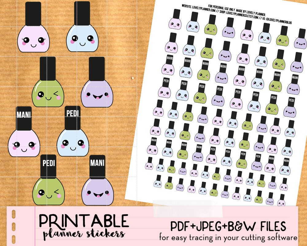 Kawaii Nail Appointment Stickers Set, Manicure, Pedicure - Printable ...