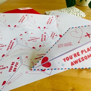 4 Designs + 2 Sizes Paper Airplane Valentine Printable Card, Kids Paper ...